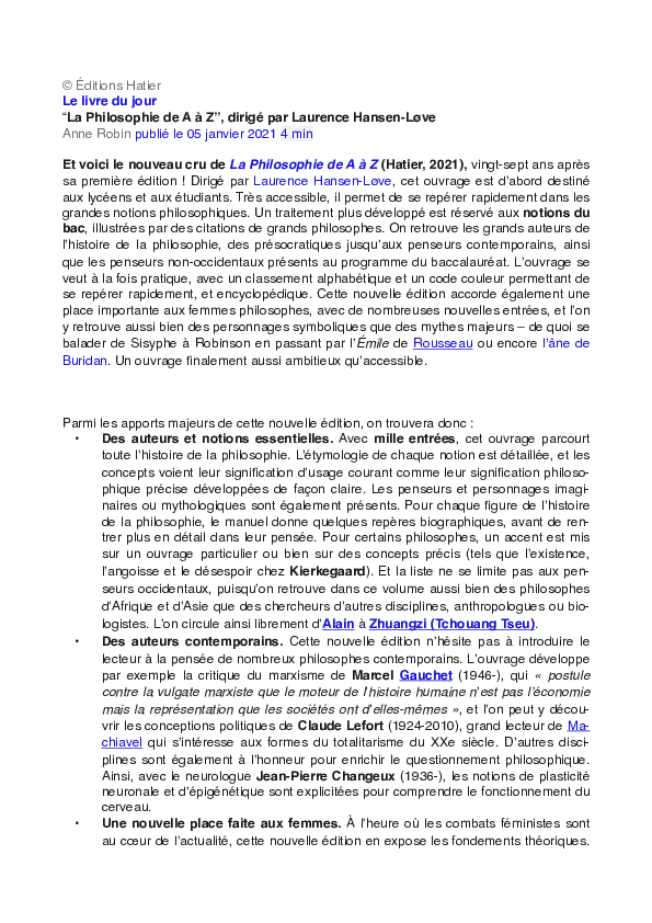 (PDF) Philosophie de A à Z (critique de philosophie magazine)