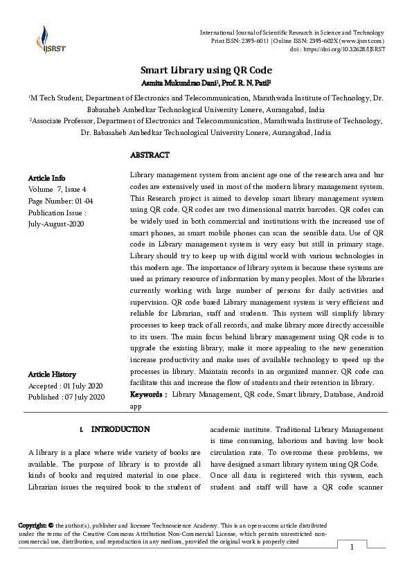 (PDF) Smart Library using QR Code
