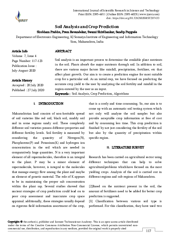 (PDF) Soil Analysis and Crop Prediction | International Journal of ...