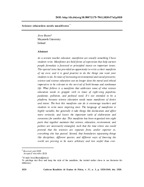 (PDF) Science education needs manifestos