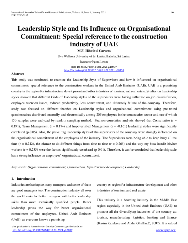 (PDF) Leadership Style and Its Influence on Organisational Commitment ...