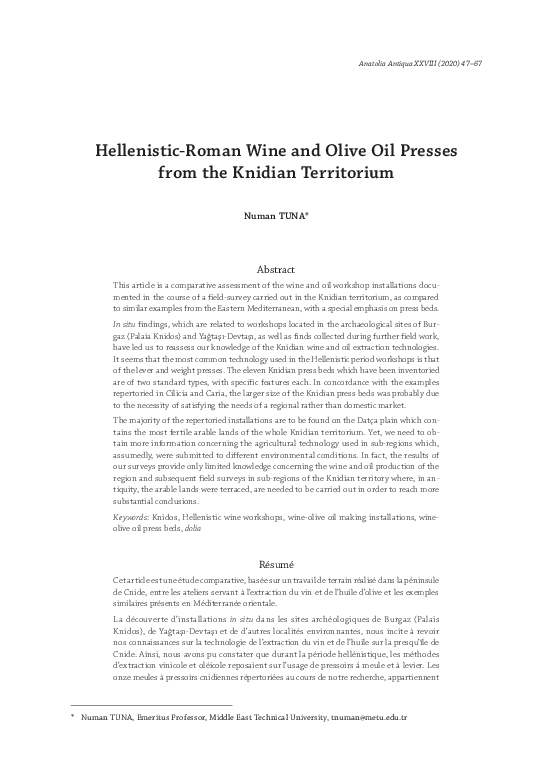 (PDF) Hellenistic-Roman Wine and Olive Oil Presses from the Knidian ...