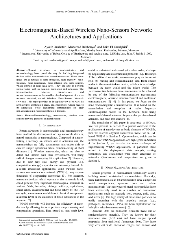 (PDF) Electromagnetic-Based Wireless Nano-Sensors Network: Architectures and Applications