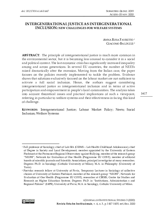 (PDF) INTERGENERATIONAL JUSTICE AS INTERGENERATIONAL INCLUSION: new ...