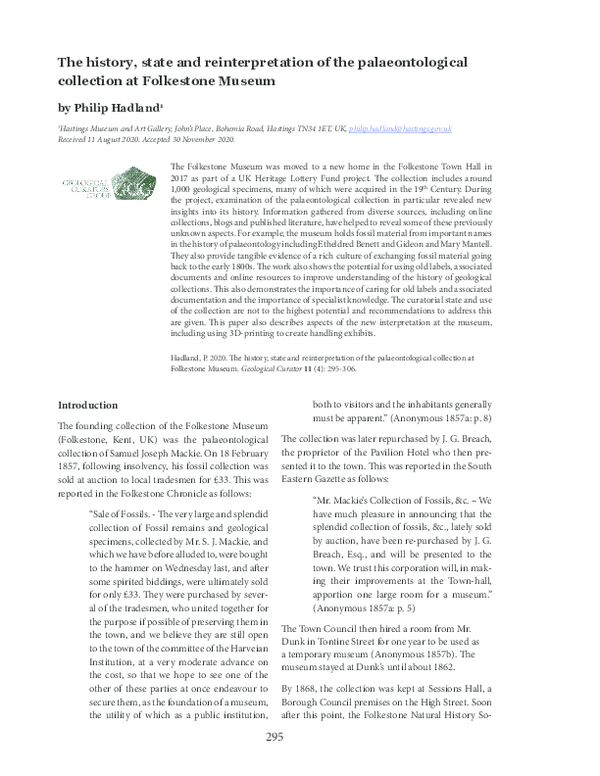 (PDF) The history, state and reinterpretation of the palaeontological ...