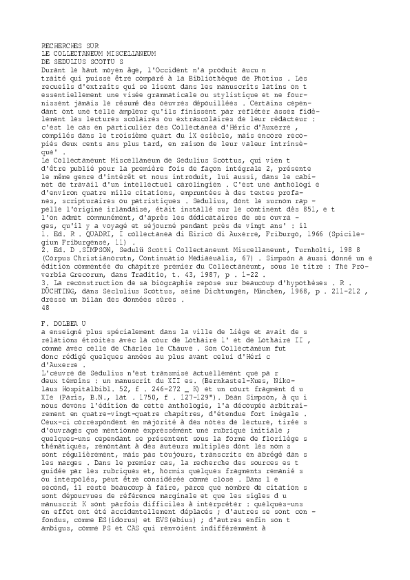 Recherches sur le Collectaneum Miscellaneum de Sedulius Scottus