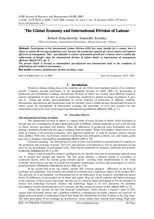 (PDF) The Global Economy and International Division of Labour