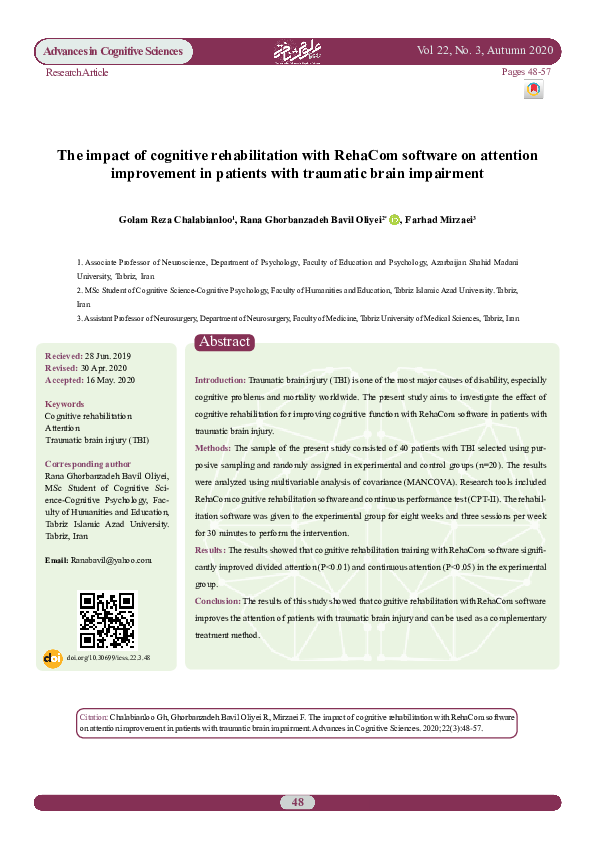 (PDF) The impact of cognitive rehabilitation with RehaCom software on ...