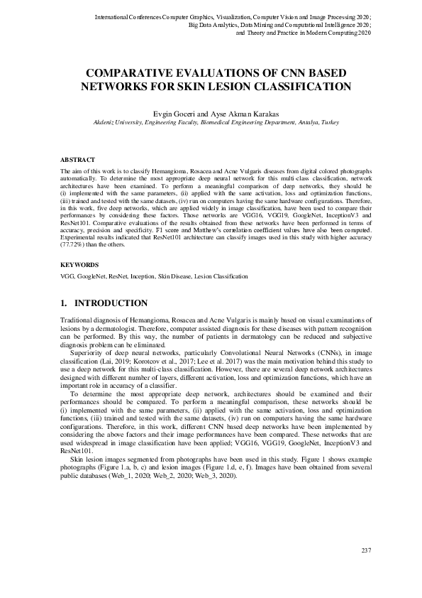 Pdf Comparative Evaluations Of Cnn Based Networks For Skin Lesion