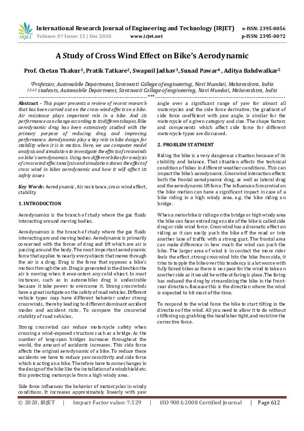 (PDF) A Study of Cross Wind Effect on Bike's Aerodynamic