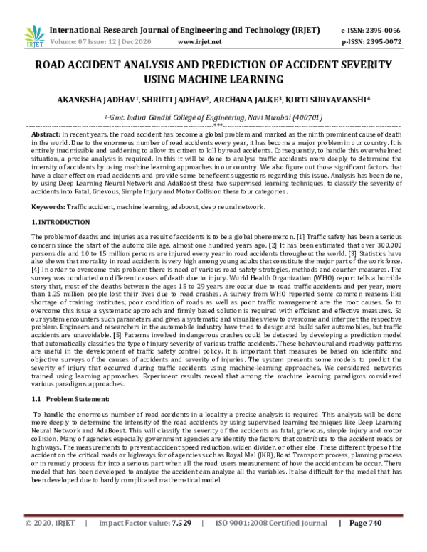 (PDF) IRJET- ROAD ACCIDENT ANALYSIS AND PREDICTION OF ACCIDENT SEVERITY ...