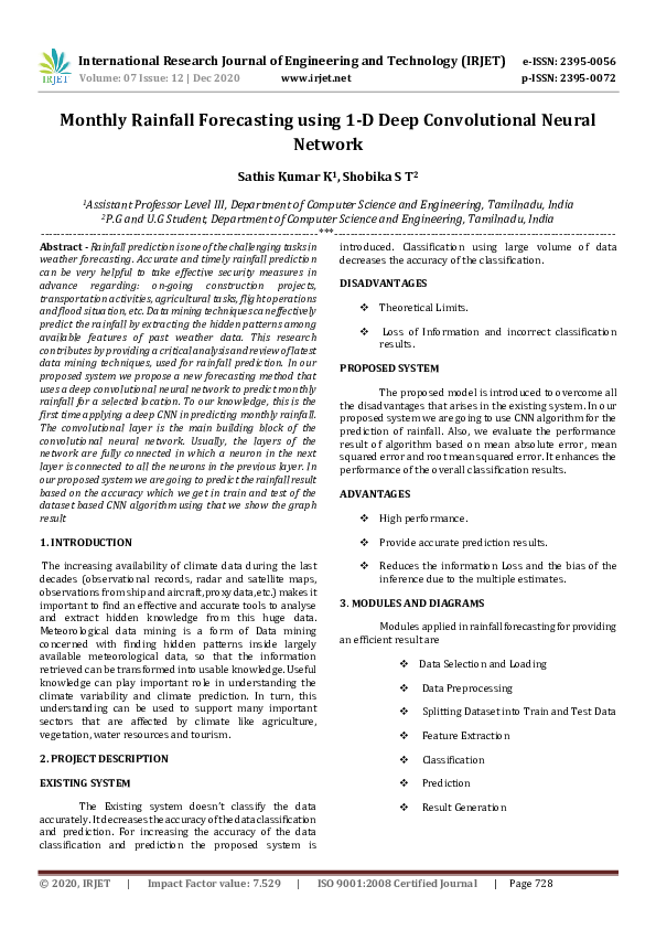 (PDF) IRJET- Monthly Rainfall Forecasting using 1-D Deep Convolutional Neural Network