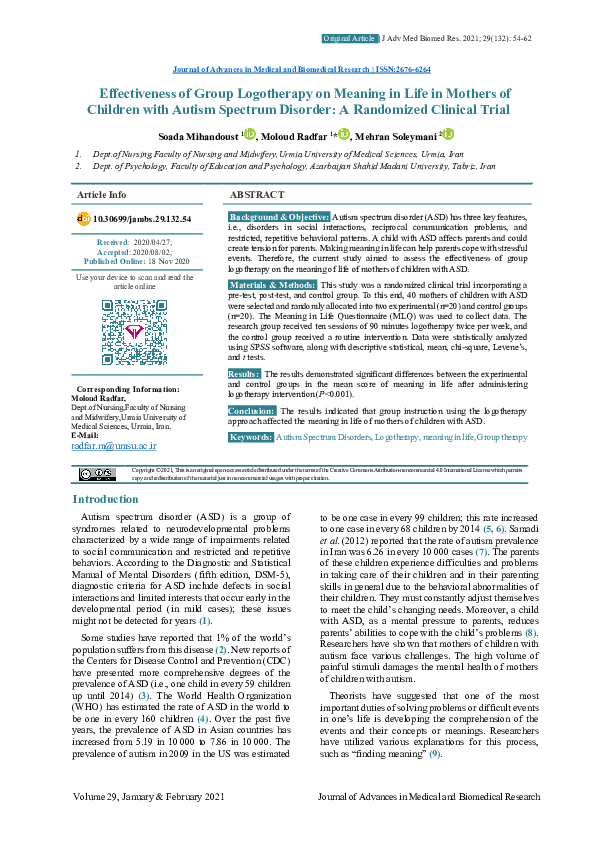 (PDF) Effectiveness of Group Logotherapy on Meaning in Life in Mothers ...