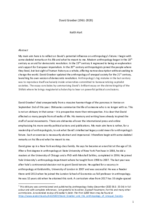(PDF) David Graeber (1961-2020)