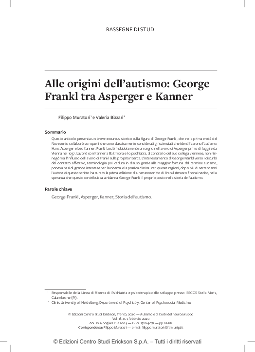 (PDF) Alle origini dell'autismo: George Frankl tra Asperger e Kanner