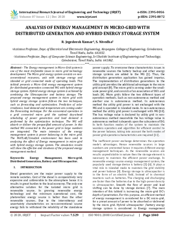(PDF) IRJET- ANALYSIS OF ENERGY MANAGEMENT IN MICRO-GRID WITH DISTRIBUTED GENERATION AND HYBRID ...