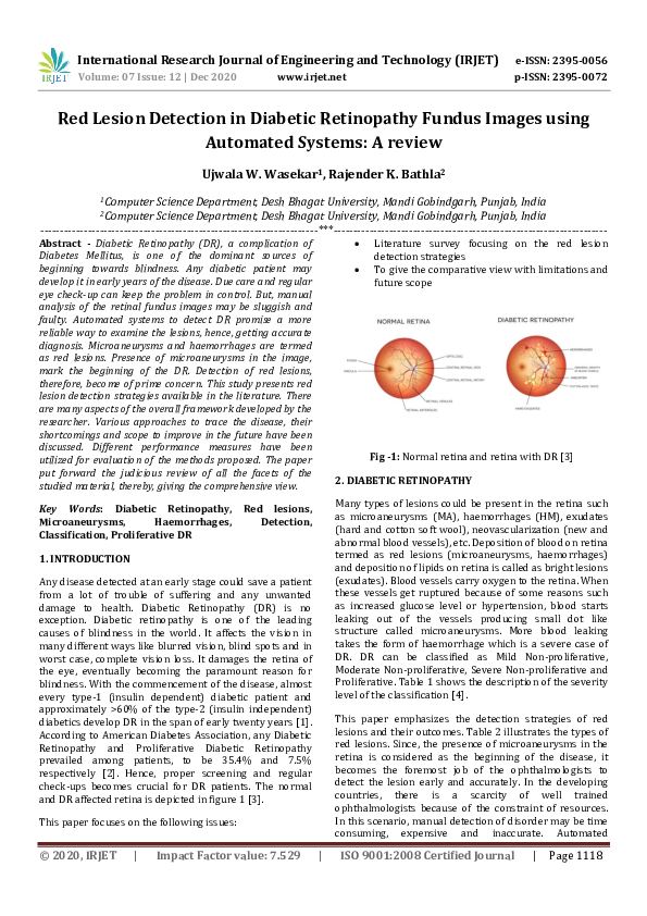 (PDF) Red Lesion Detection in Diabetic Retinopathy Fundus Images using Automated Systems: A ...