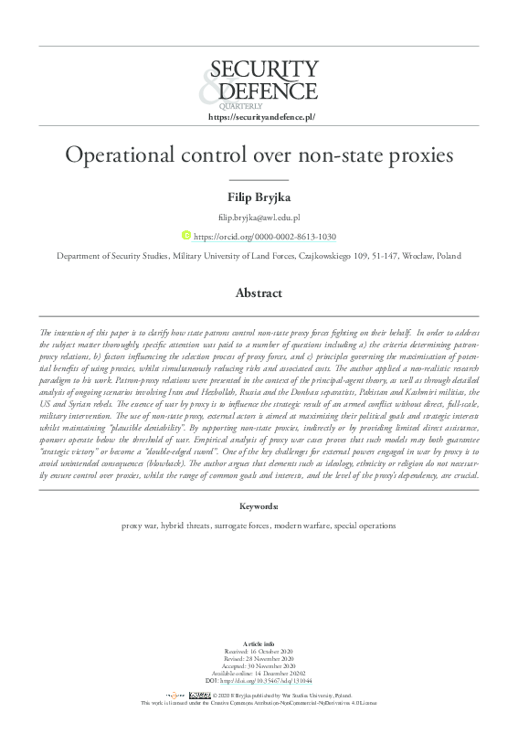 (PDF) Operational control over non-state proxies