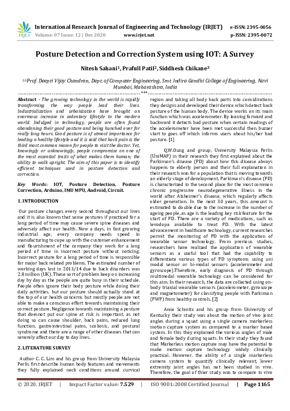 (PDF) Posture Detection and Correction System using IOT: A Survey