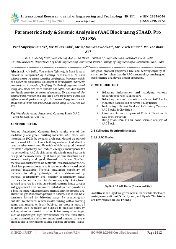 (PDF) Parametric Study & Seismic Analysis of AAC Block using STAAD. Pro ...