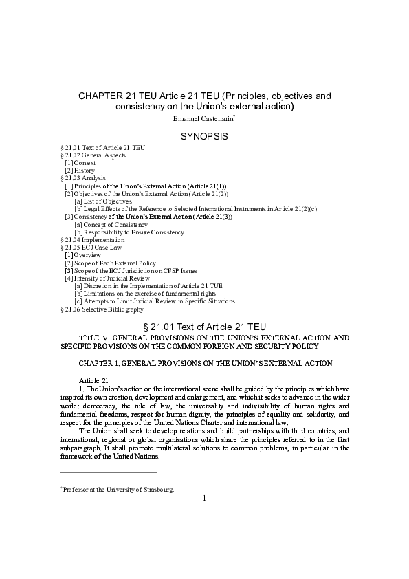 (PDF) Article 21 TEU ; Articles 205, 220, 221 TFEU, Smit & Herzog on ...