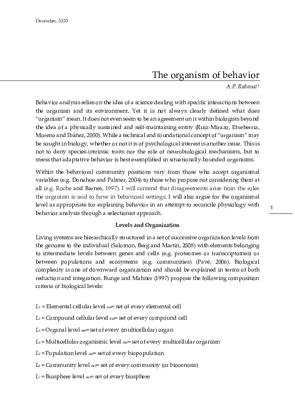 (PDF) The organism of behavior