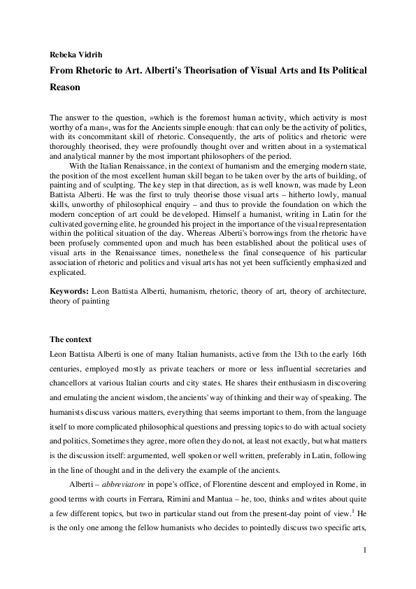 (PDF) From Rhetoric to Art. Alberti's Theorisation of Visual Arts and ...