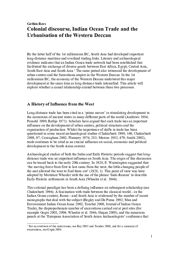 (PDF) Colonial Discourse, Indian Ocean Trade and the Urbanisation of ...