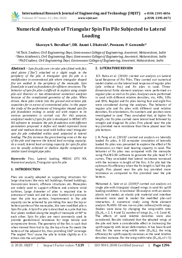 (PDF) IRJET- Numerical Analysis of Triangular Spin Fin Pile Subjected ...