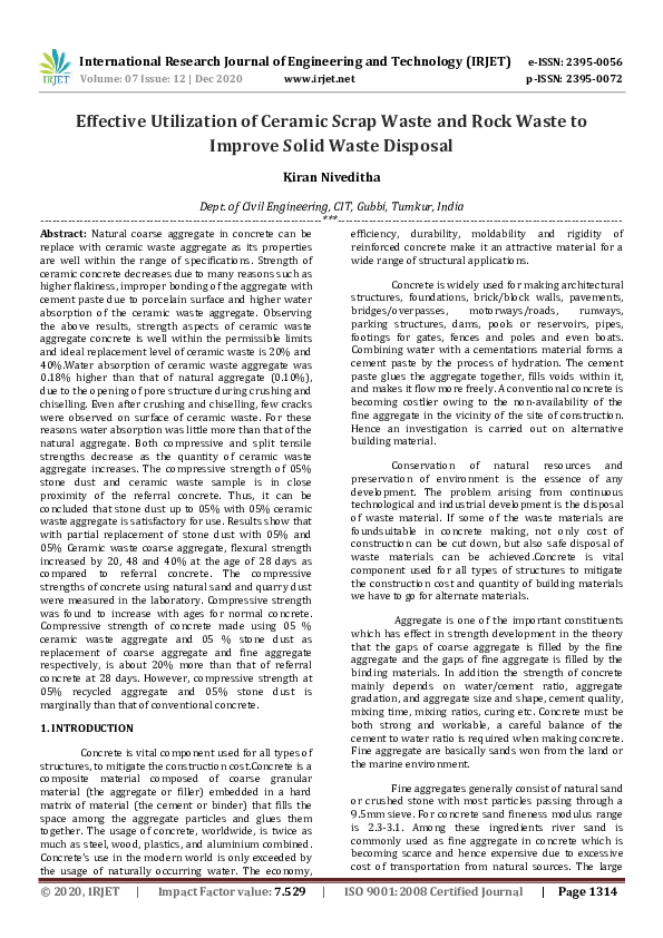 (PDF) IRJET- Effective Utilization of Ceramic Scrap Waste and Rock ...