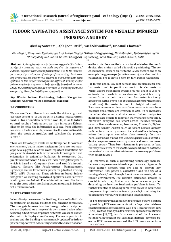 (PDF) IRJET- INDOOR NAVIGATION ASSISTANCE SYSTEM FOR VISUALLY IMPAIRED ...