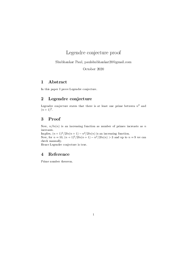 (PDF) Legendre conjecture proof