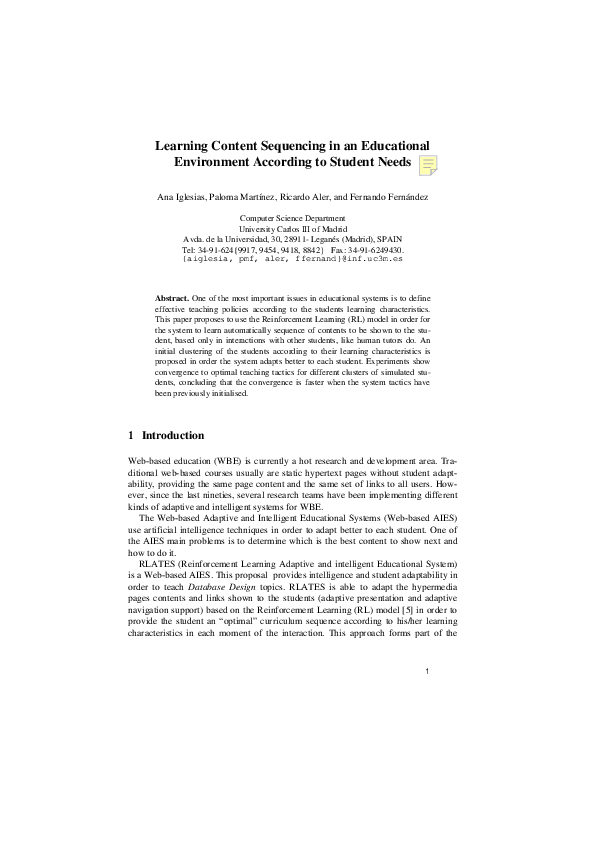(PDF) Adaptive Learning Content Sequencing Using Reinforcement Learning