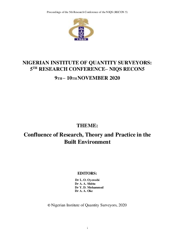 (PDF) NIGERIAN INSTITUTE OF QUANTITY SURVEYORS: 5 TH RESEARCH ...