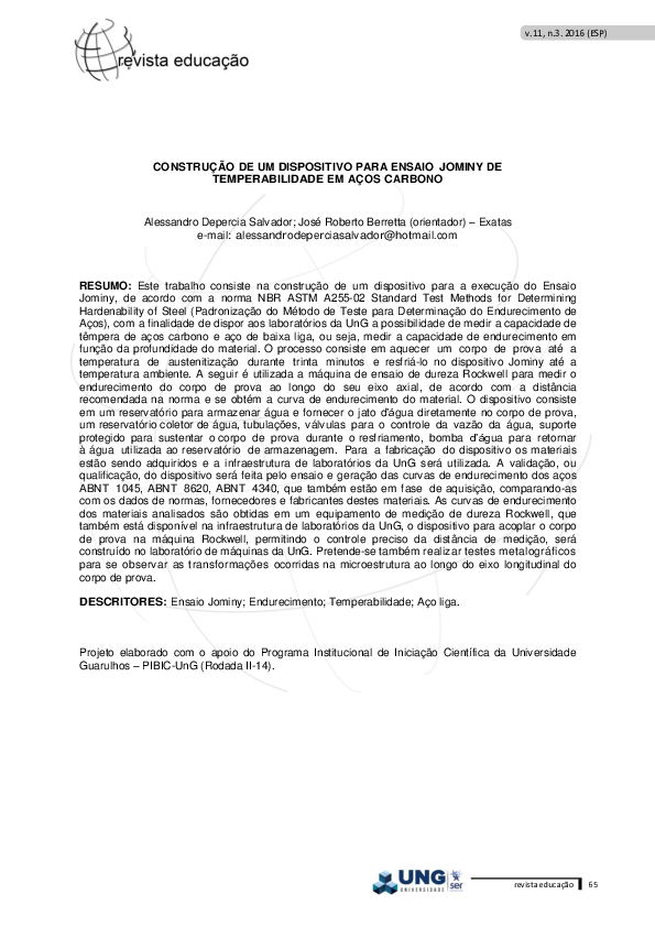 (PDF) CONSTRUÇÃO DE UM DISPOSITIVO PARA ENSAIO JOMINY DE ...