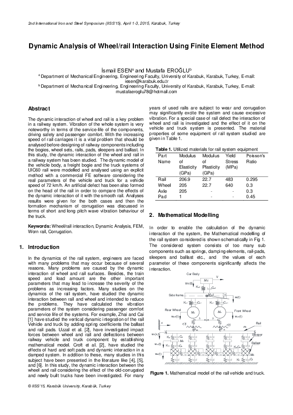 Pdf Dynamic Analysis Of Wheelrail Interaction Using Finite Element Method