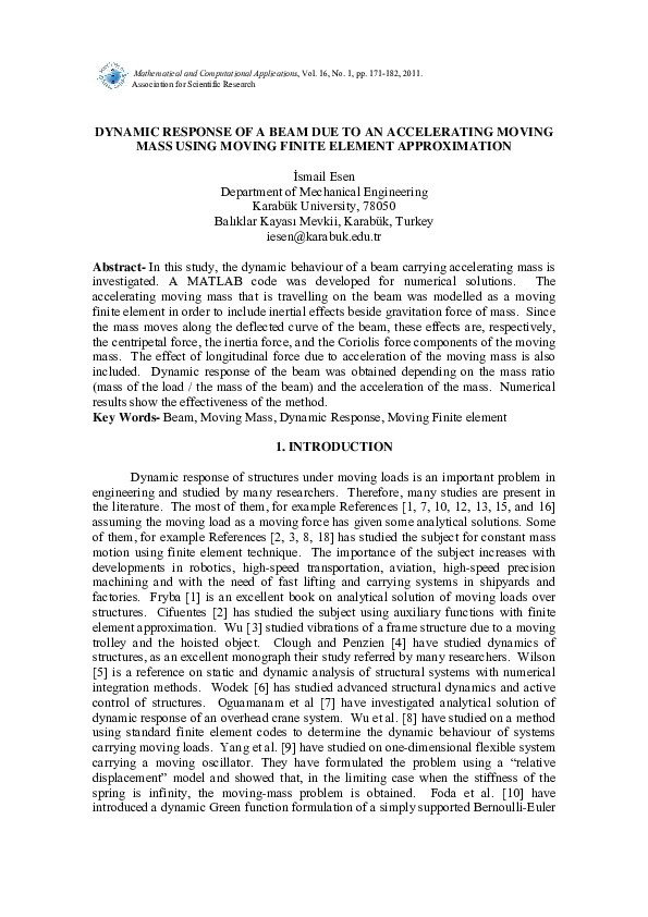 (PDF) DYNAMIC RESPONSE OF A BEAM DUE TO AN ACCELERATING MOVING MASS ...