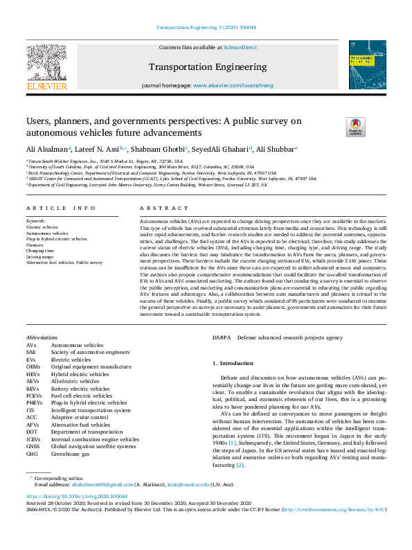 (PDF) Users, planners, and governments perspectives: A public survey on ...