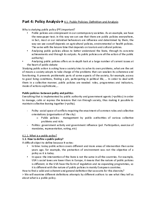 (DOC) Part 4: Policy Analysis 4.1. Public Policies: Definition and Analysis