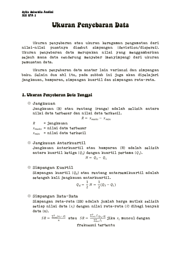 (PDF) Ukuran Penyebaran Data
