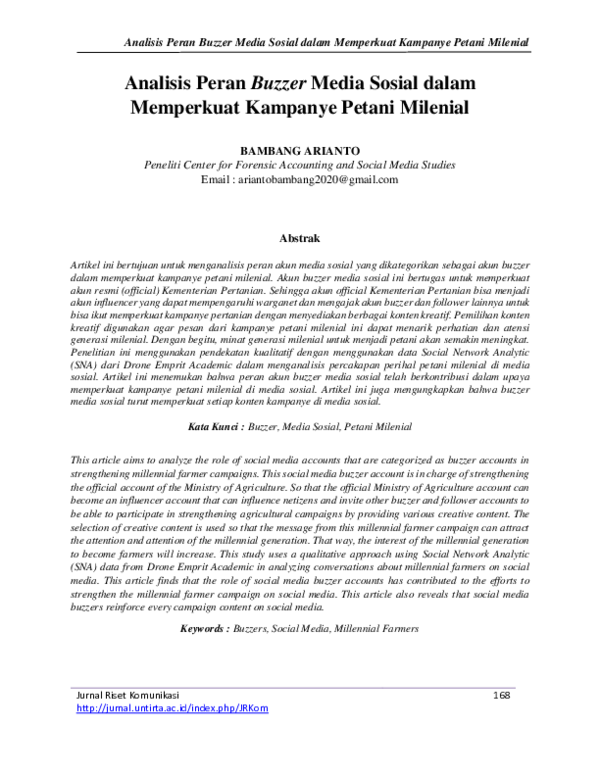 (PDF) Analisis Peran Buzzer Media Sosial dalam Memperkuat Kampanye Petani Milenial