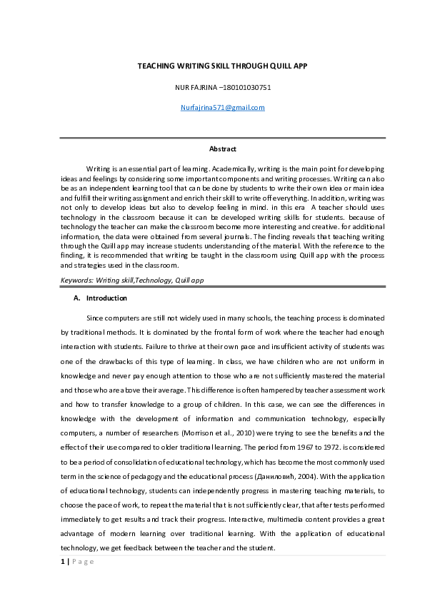 (PDF) Teaching Writing Through Quill App