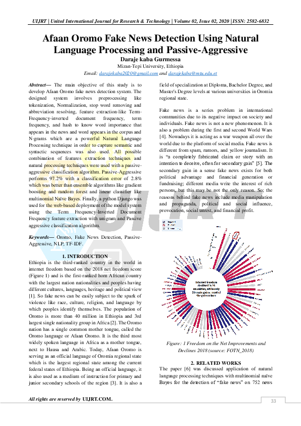 (PDF) Afaan Oromo Fake News Detection Using Natural Language Processing ...