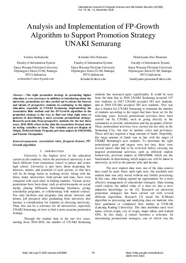 (PDF) Analysis and Implementation of FP-Growth Algorithm to Support Promotion Strategy UNAKI ...