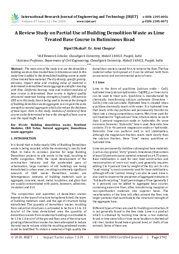 (PDF) IRJET- A Review Study on Partial Use of Building Demolition Waste ...