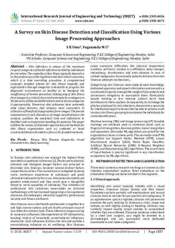 Pdf A Survey On Skin Disease Detection And Classification Using Various Image Processing