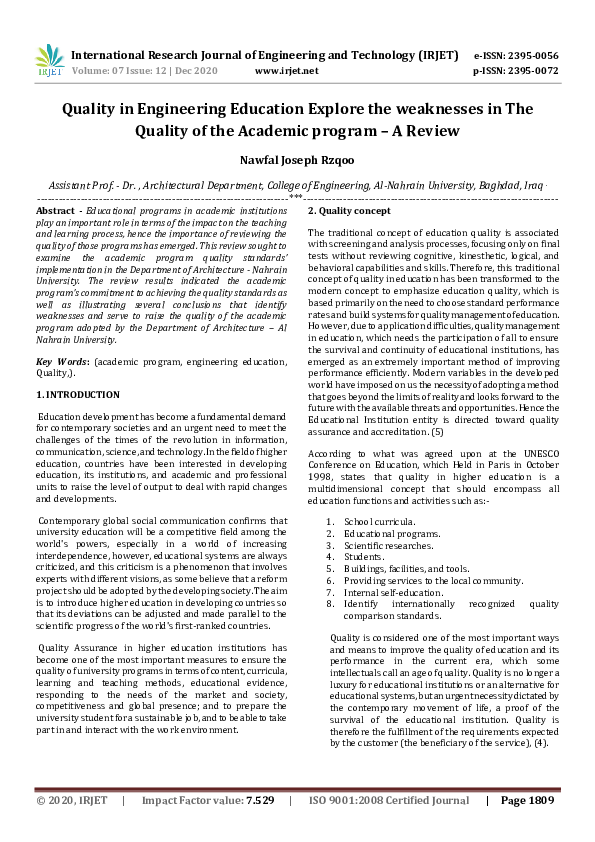 (PDF) Quality in Engineering Education Explore the weaknesses in The ...