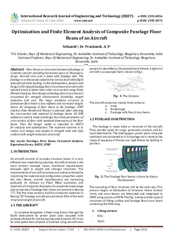 (PDF) IRJET- Optimization and Finite Element Analysis of Composite Fuselage Floor Beam of an ...