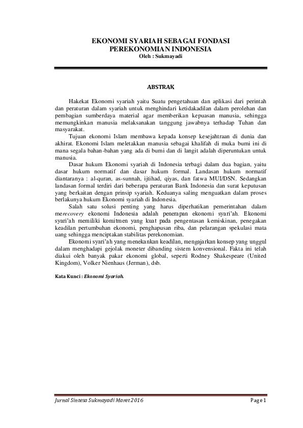 (PDF) EKONOMI SYARIAH SEBAGAI FONDASI PEREKONOMIAN INDONESIA