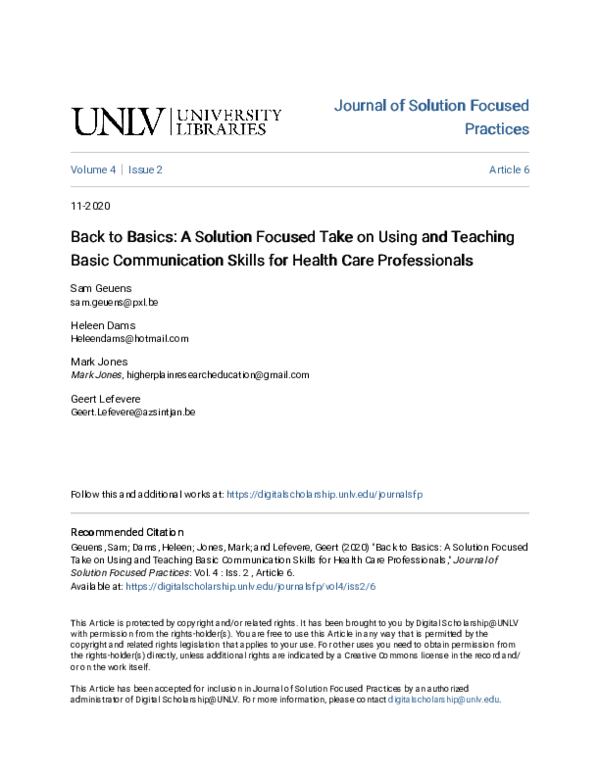 (PDF) Take on Using and Teaching Basic Communication Skills for Health ...